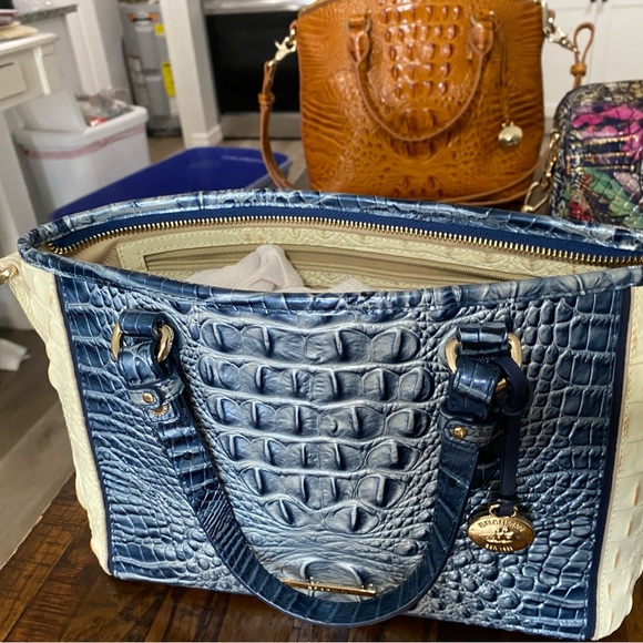 Brahmin | Bags | Brahmin Blue And Cream Croc Texture Shoulder Bag ...
